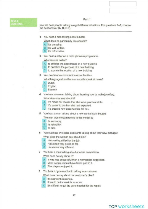 Fce Test 3 Listening Interactive Worksheet Topworksheets - V Fce Test 3 Listening Interactive Worksheet Topworksheets - V
