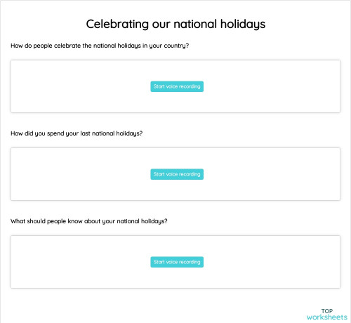 Celebrating our national holidays. Interactive worksheet | TopWorksheets