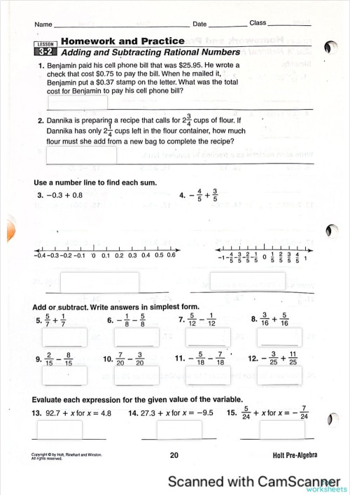 Lesson 3.2 Adding and subtracting rational numbers (8th). Interactive ...