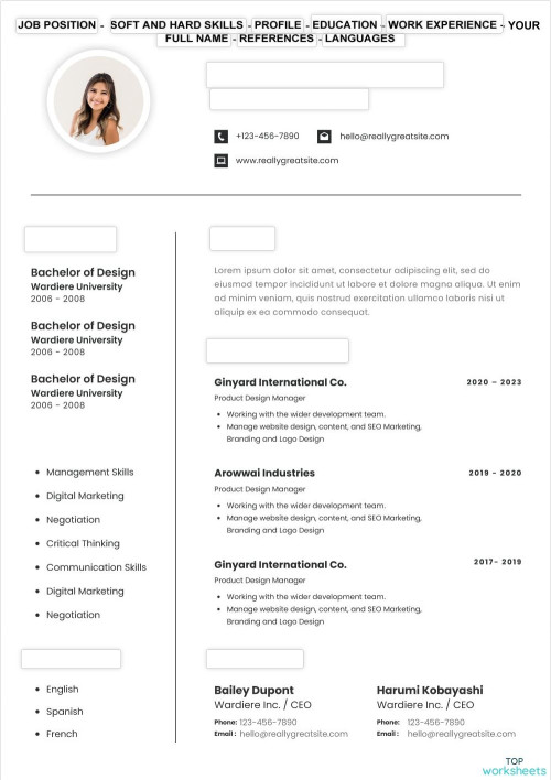 CV EXAMPLE 1. Interactive worksheet | TopWorksheets