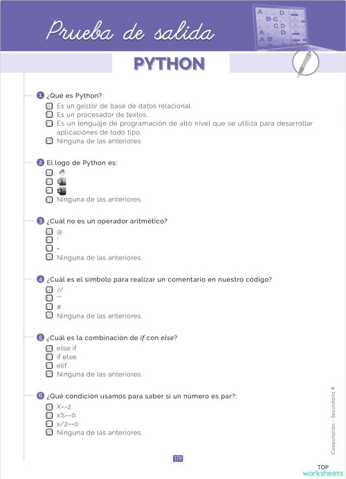 P.S. - Python. Ficha interactiva | TopWorksheets