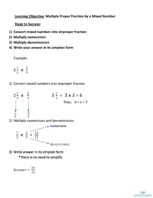 Year 6 - Multiply Proper Fraction by a Mixed Number. Interactive ...