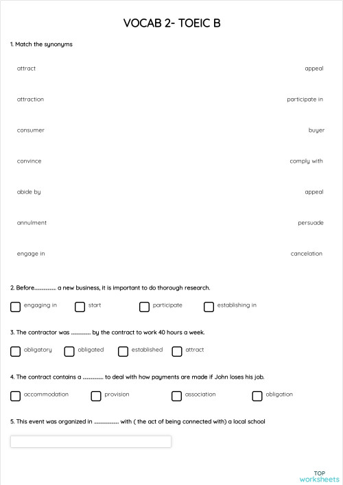 VOCAB 2- TOEIC B. Interactive worksheet | TopWorksheets