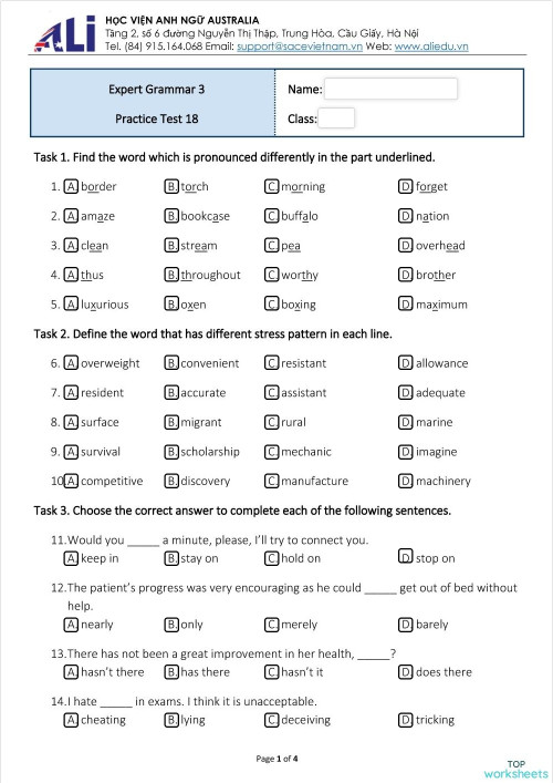 EG3_Practice Test 18. Bài tập tương tác | TopWorksheets