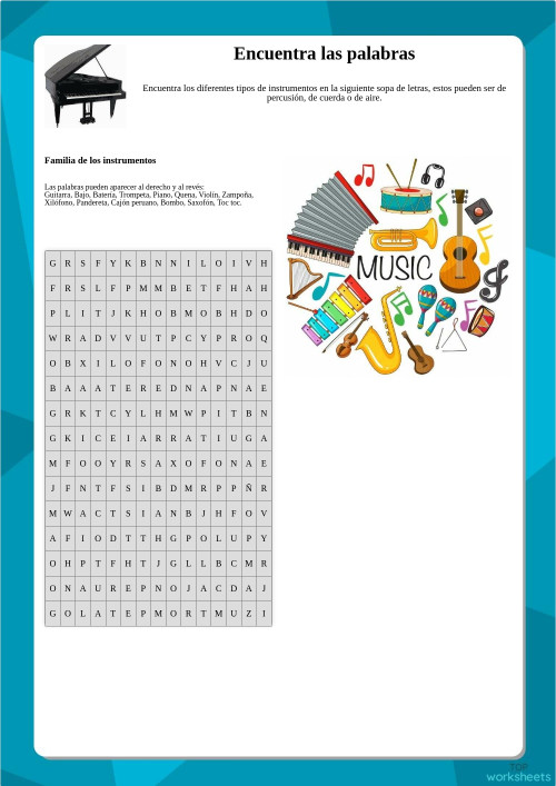 Instrumentos musicales: fichas interactivas y ejercicios online ...