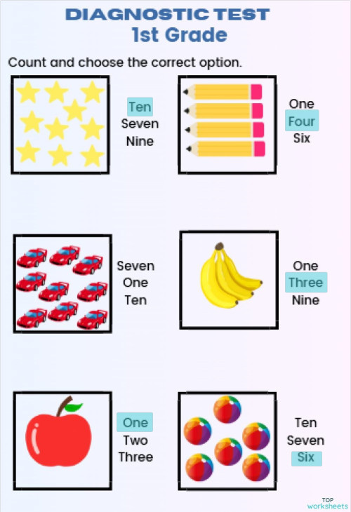 Diagnostic Test 1st Grade. Interactive worksheet | TopWorksheets