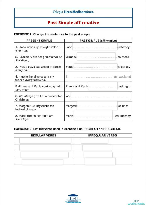 Past simple affirmative. Interactive worksheet | TopWorksheets