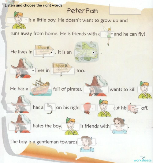 Peter Pan 3rd grade. Interactive worksheet | TopWorksheets