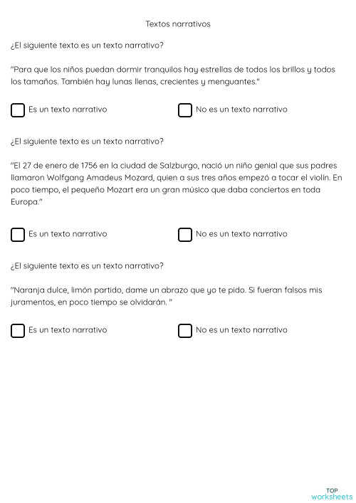 Textos narrativos. Ficha interactiva | TopWorksheets