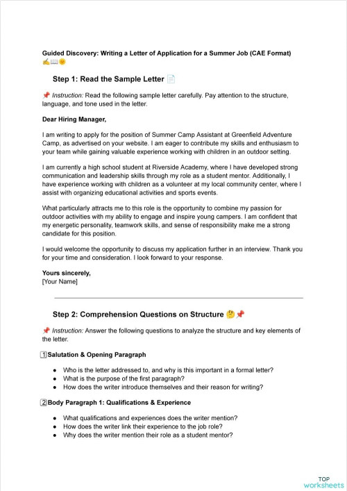 Writing a letter of application CAE. Interactive worksheet | TopWorksheets