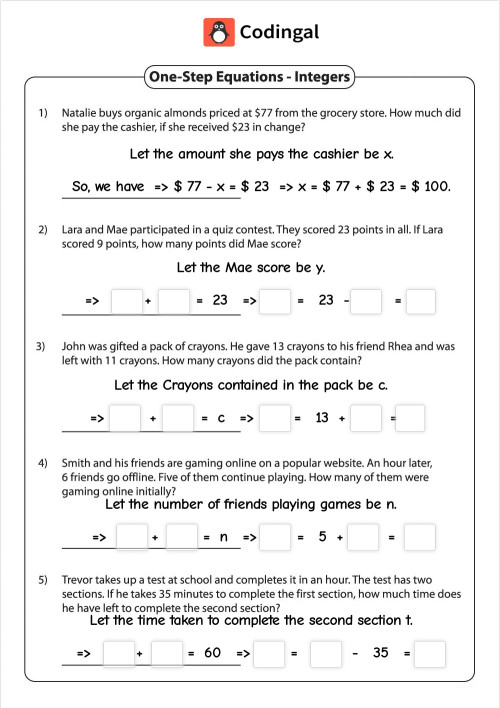 M_G02M08L37_WC01_One Step Equations - Integers.. Interactive worksheet ...