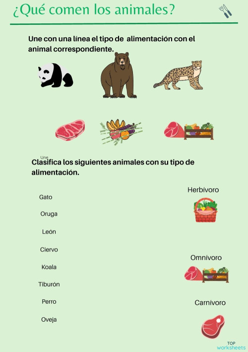 ¿Qué comen los animales?. Ficha interactiva | TopWorksheets