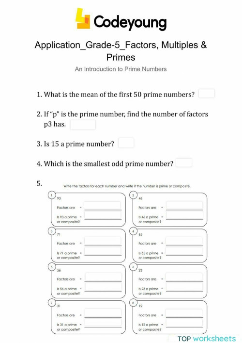 Application-An Introduction to Prime Numbers. Interactive worksheet ...