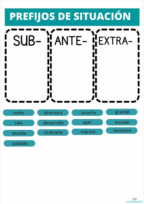 Prefijos y sufijos: fichas interactivas y ejercicios online | TopWorksheets