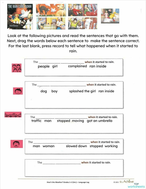 First Grade How's the Weather? Week 1 Lesson 1. Interactive worksheet ...