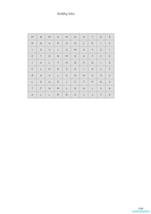 žodžių loto. Interactive worksheet | TopWorksheets