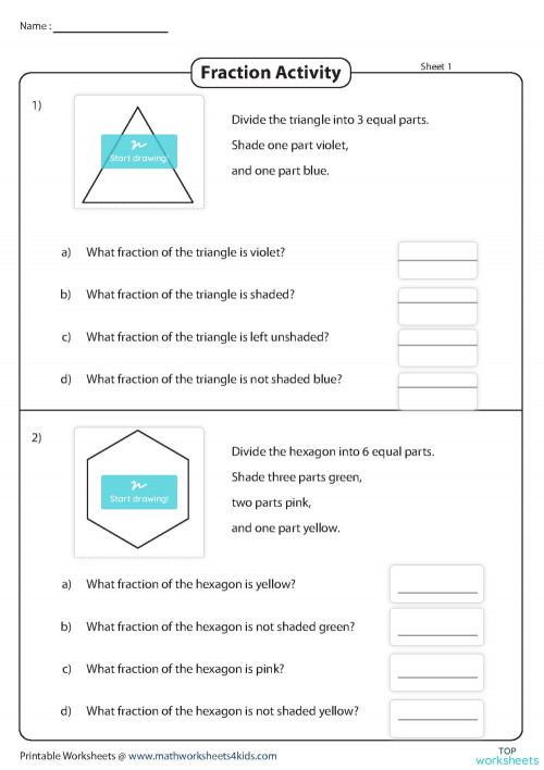 Fractions 2.3: Partitioning Shapes. Interactive worksheet | TopWorksheets