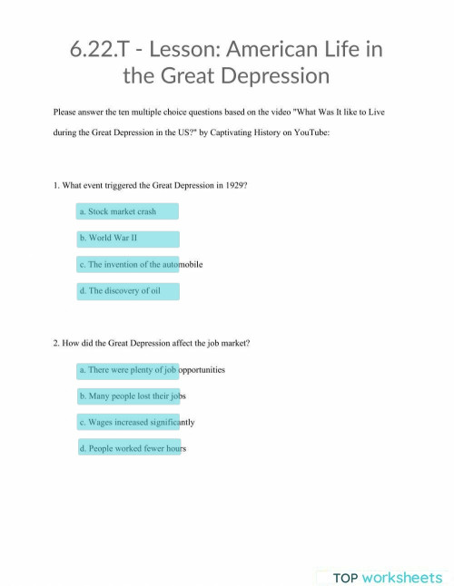 6.22.T - Lesson: American Life in the Great Depression. Interactive ...