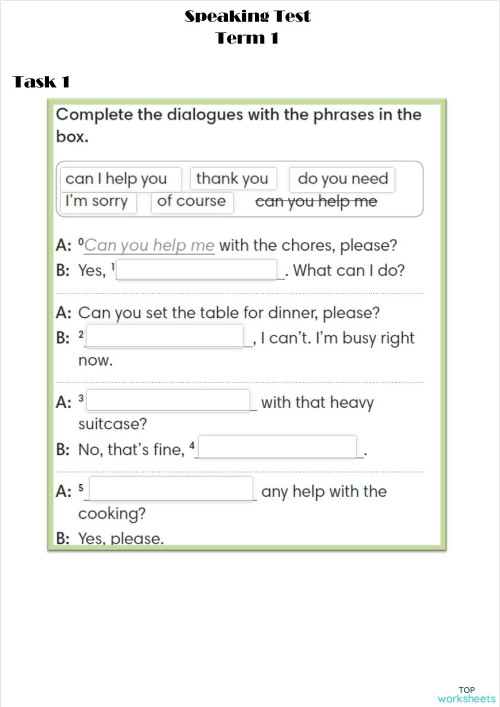 Speakng Test. Class 7. Interactive worksheet | TopWorksheets