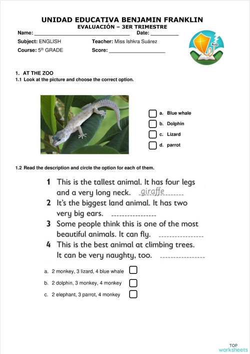 ENGLISH - 5TH GRADE. Interactive worksheet | TopWorksheets