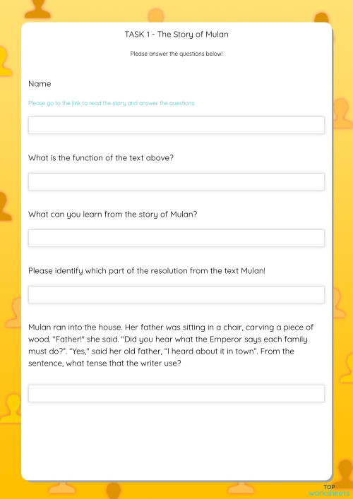 TASK 1 - The Story of Mulan. Interactive worksheet | TopWorksheets