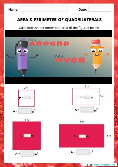 Perimeter and Area of Quadrilaterals. Interactive worksheet | TopWorksheets