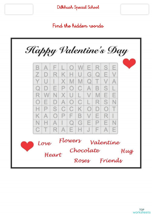 VALENTINES WORD SEARCH. Interactive worksheet | TopWorksheets