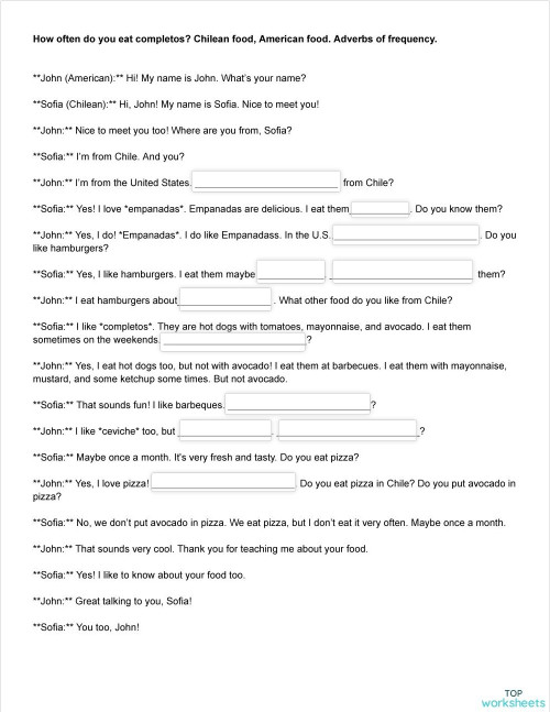 How often do you eat completos? Chilean food, American food. Adverbs of ...