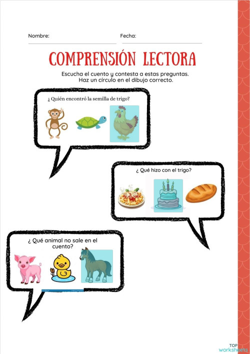 Ficha de comprensión lectora. Ficha interactiva | TopWorksheets