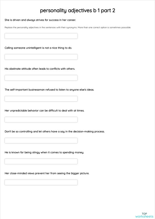 personality adjectives b 1 part 2. Interactive worksheet | TopWorksheets