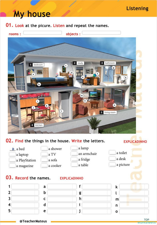 VOCAB - My house - A1 - Listening and Speaking. Interactive worksheet ...