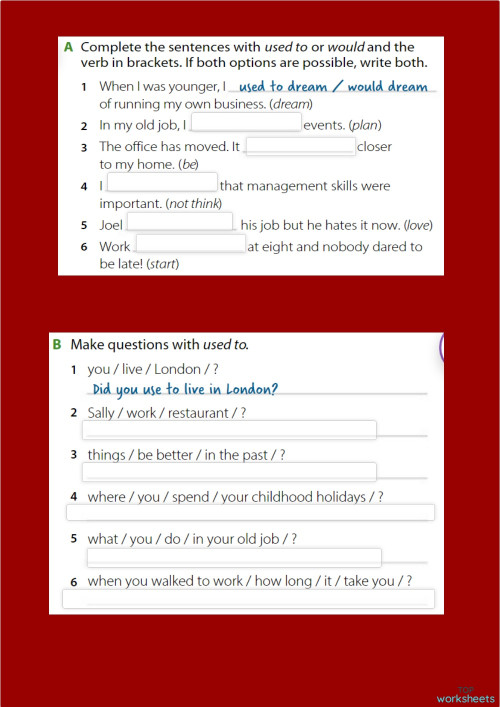 Past habits and states. Interactive worksheet | TopWorksheets