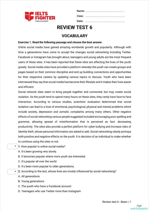 S-W 5.5 - REVIEW TÉ. Interactive worksheet | TopWorksheets