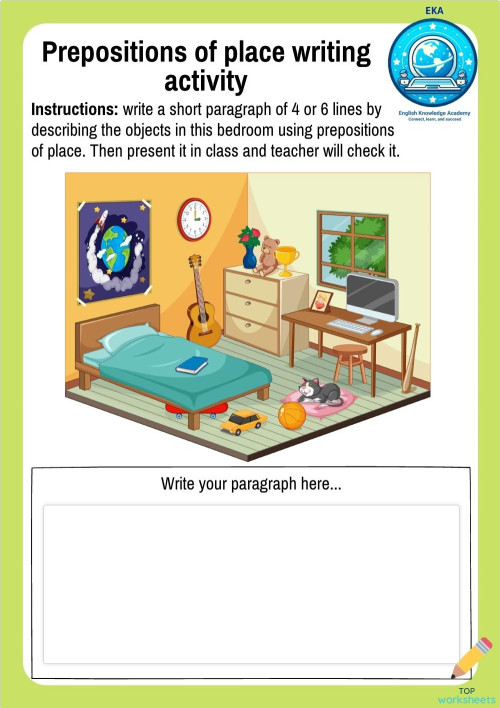 Prepositions of place writing activity. Interactive worksheet ...