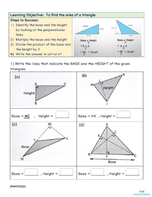 AREA OF TRIANGLES. Interactive worksheet | TopWorksheets