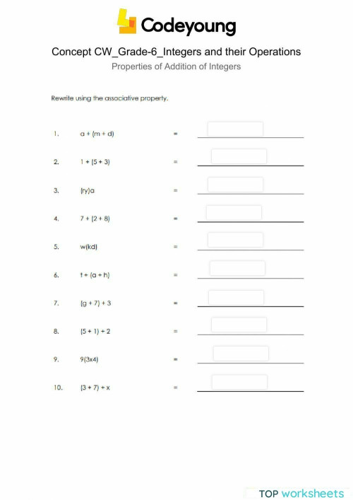 Properties of Addition of Integers Concept CW interactive. Interactive ...