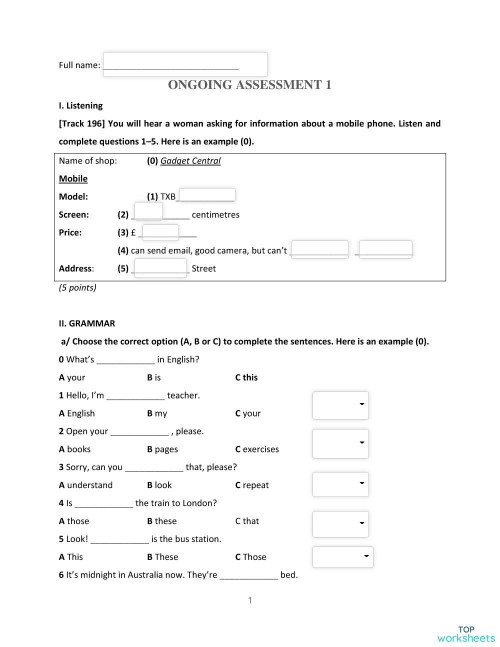On-going test 1. Interactive worksheet | TopWorksheets