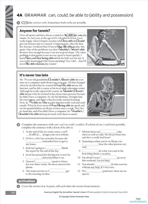 4A Grammar can, could, be able to (ability and possession). Interactive ...