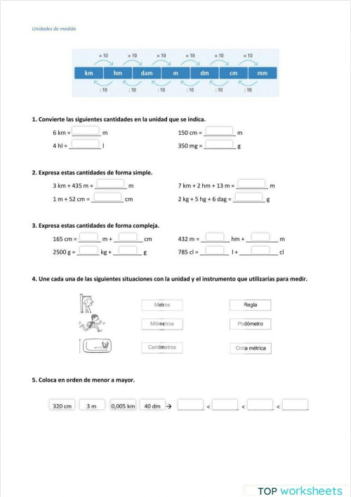 Unidades de medida. Ficha interactiva | TopWorksheets