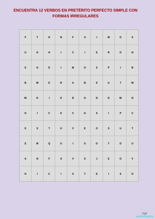 SOPA DE LETRAS PRETÉRITO PERFECTO SIMPLE IRREGULARES. Ficha interactiva ...