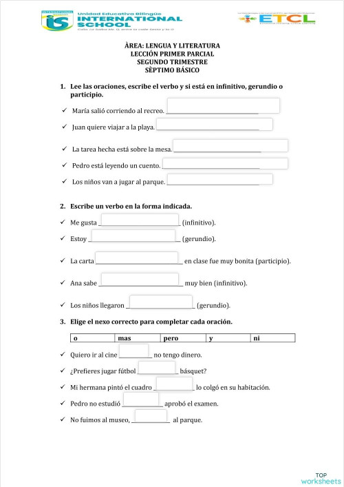 LECCION TERCER PARCIAL LENGUA SÉPTIMO. Ficha interactiva | TopWorksheets