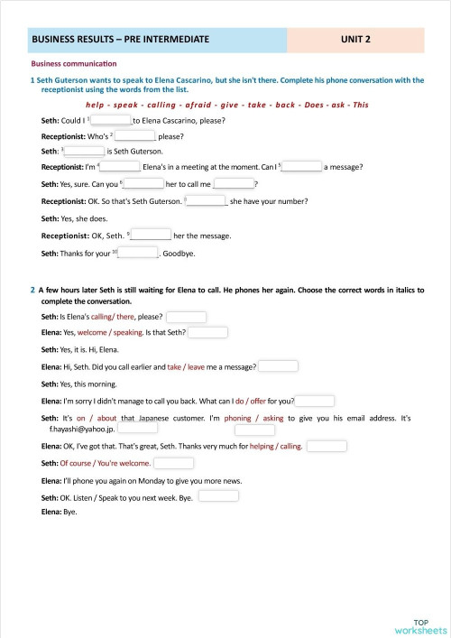 Business Result Pre Int - 2.2. Interactive worksheet | TopWorksheets