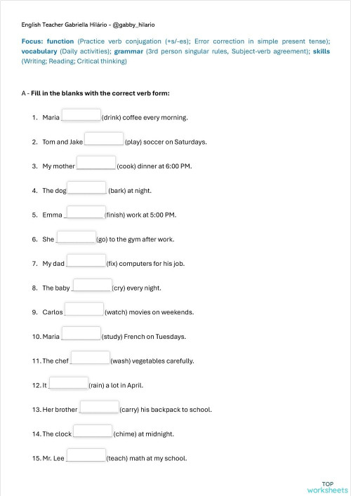 GRAMMAR - Present Simple, Verb Spelling S, Es. Interactive worksheet ...