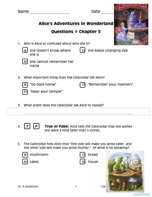 Alice in Wonderland Chapter 5. Interactive worksheet | TopWorksheets