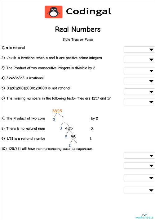 RealNumbers_G10_WS1. Interactive worksheet | TopWorksheets