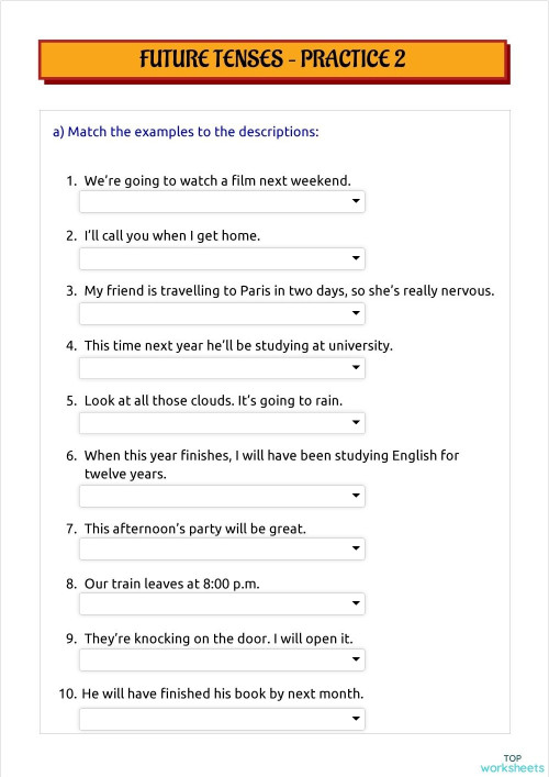 Future tenses - practice 2. Interactive worksheet | TopWorksheets