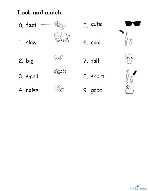 Matching short ADJ. Interactive worksheet | TopWorksheets