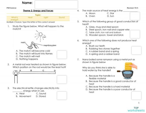 (Worksheet) T2 - Energy, Heat, Light, Sound. Interactive worksheet ...