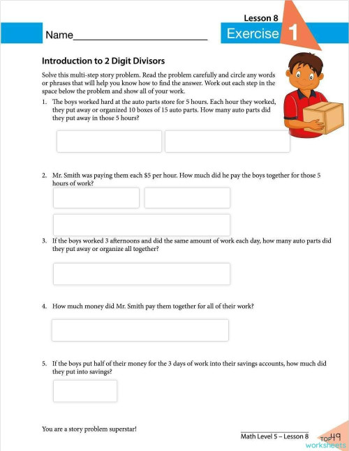 Lesson 8: Exercise 1 Pg 49. Interactive worksheet | TopWorksheets