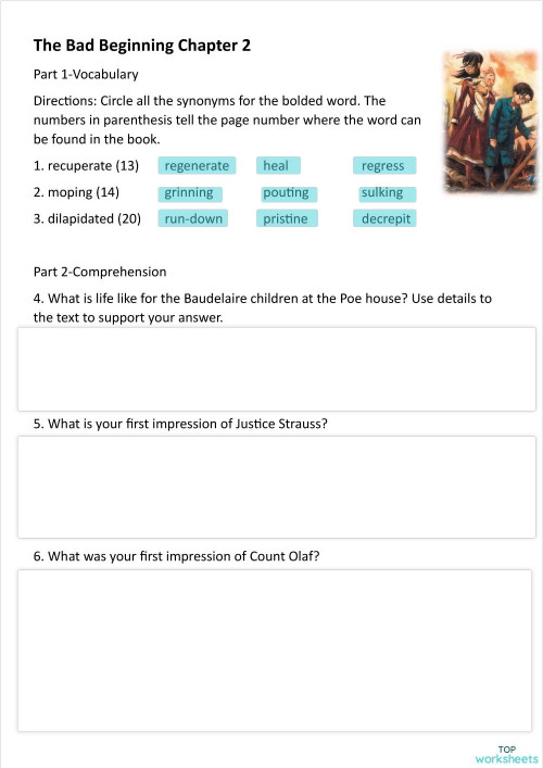 The Bad Beginning Chapter 2 Comprehension. Interactive worksheet ...